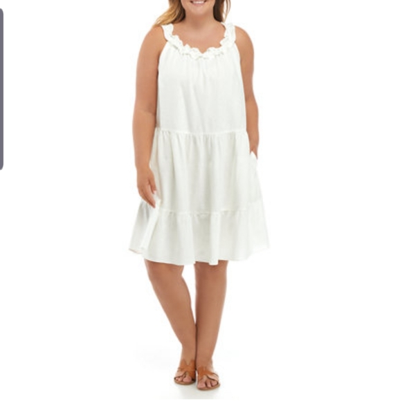 52Seven | Dresses | 52seven Plus Size 3x Ruffle Neck Tiered Linen Rayon ...